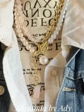 Alquimia | Jewelry | Gold Chain With Pink Quartz Beads And Pearl Charm ...
